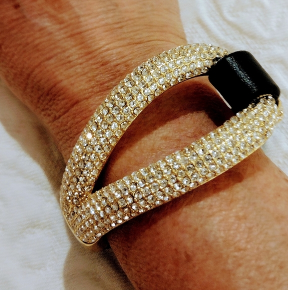 Joan Boyce | Jewelry | Joan Boyce Edgy Diva Gold Pave Crystal Leather ...